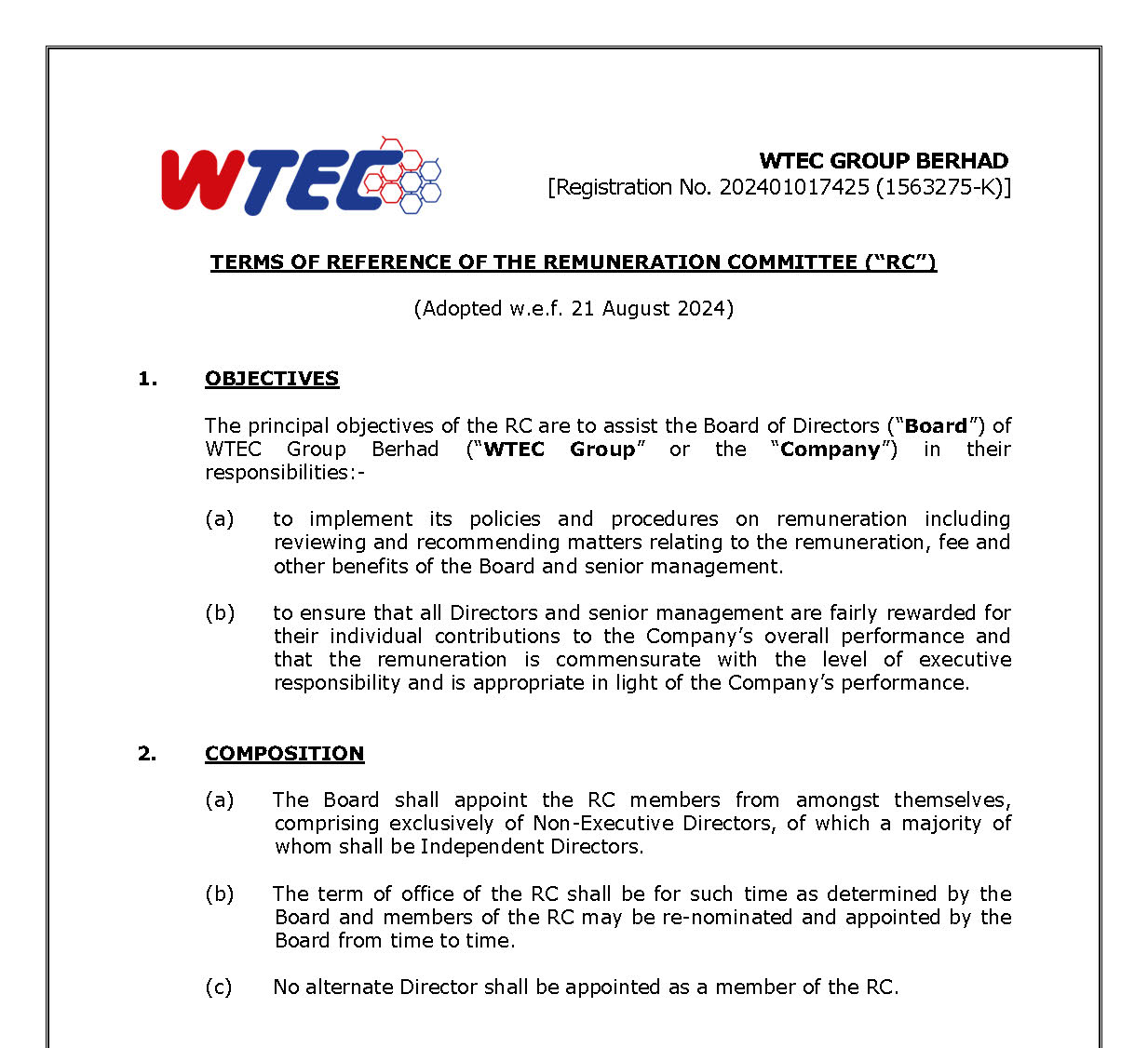Remuneration Committee - WTEC
